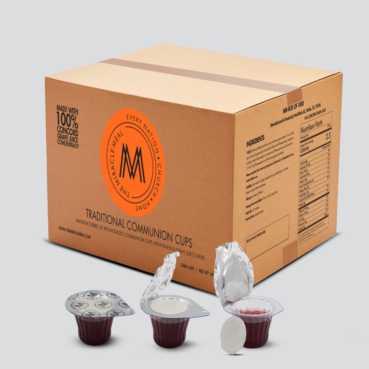Box of 1000 Pre Packaged Communion Cups with Wafer & 100% Concord Grape ...