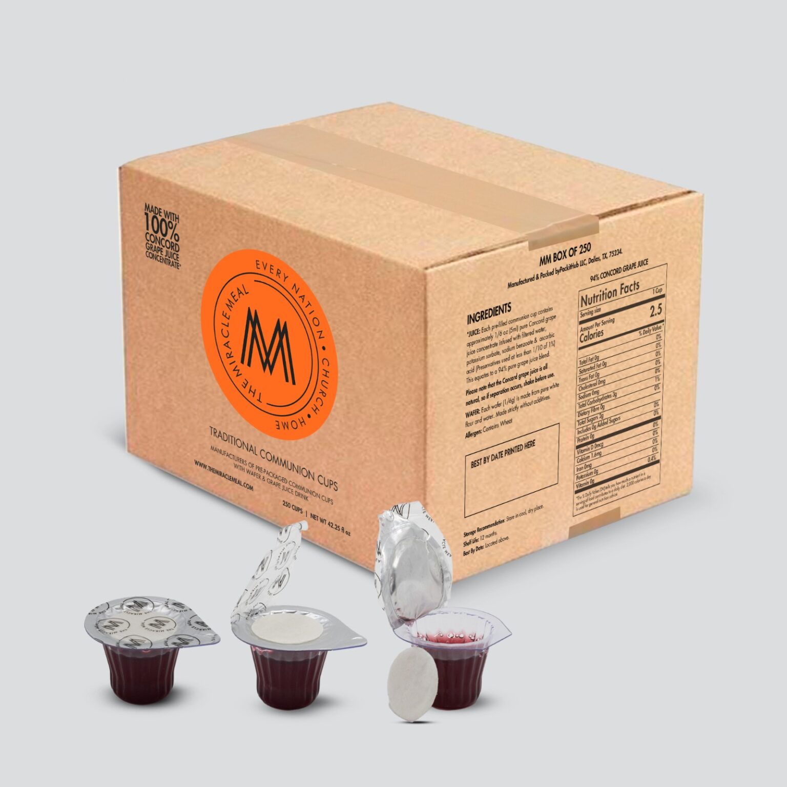Box of 250 Pre Packaged Communion Cups with Wafer & 100% Concord Grape ...